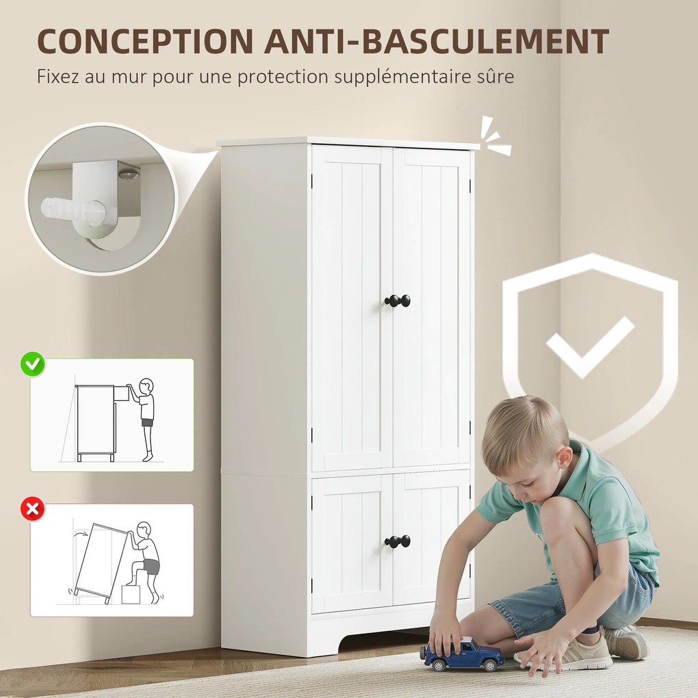 HOMCOM Kuchyňský K cabinet s Úložným Prostorem a Nastavitelnými Policemi pro Jídelnu a Obývací Pokoj, 58,2 x 30 x 123 cm, bílý
