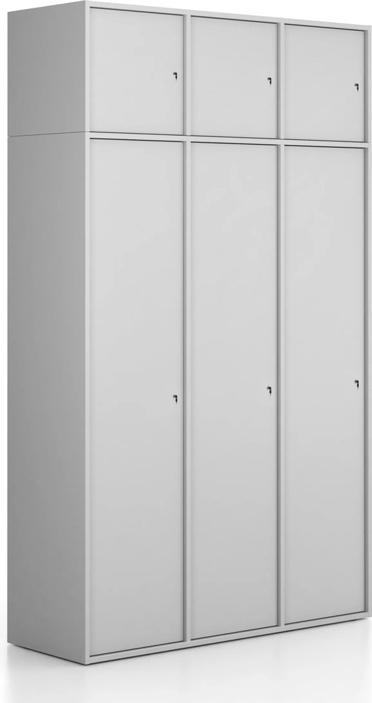 Nástavba pro skříně FRAME, 3x dveře, 1299 x 450 x 427 mm, cylindrický zámek, šedá