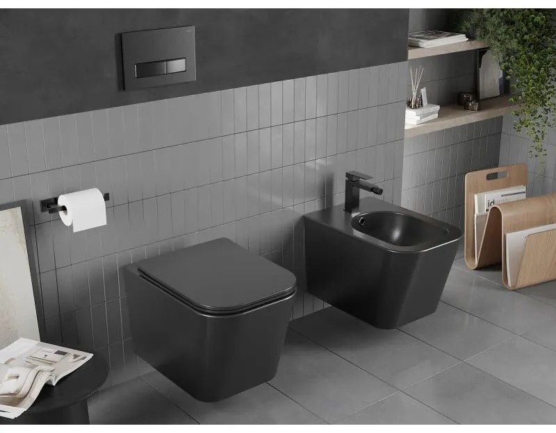 Mexen TEO Rimless závěsná wc mísa, 51 x 34 cm, černá matná, 3385XX85