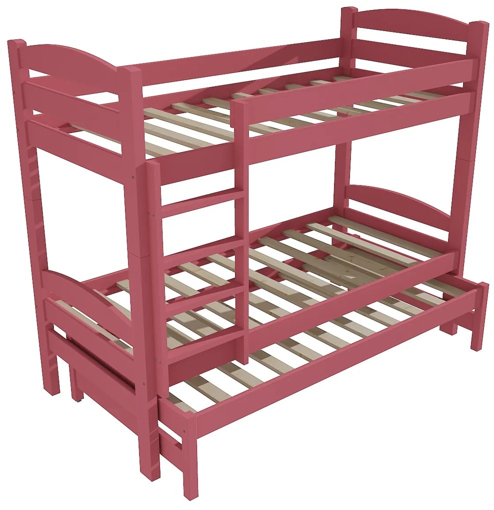 Vomaks Patrová postel s výsuvnou přistýlkou PPV 010 Rozměr: 80 x 180 cm, Barva: surové dřevo, Prostor mezi lůžky: 80 cm