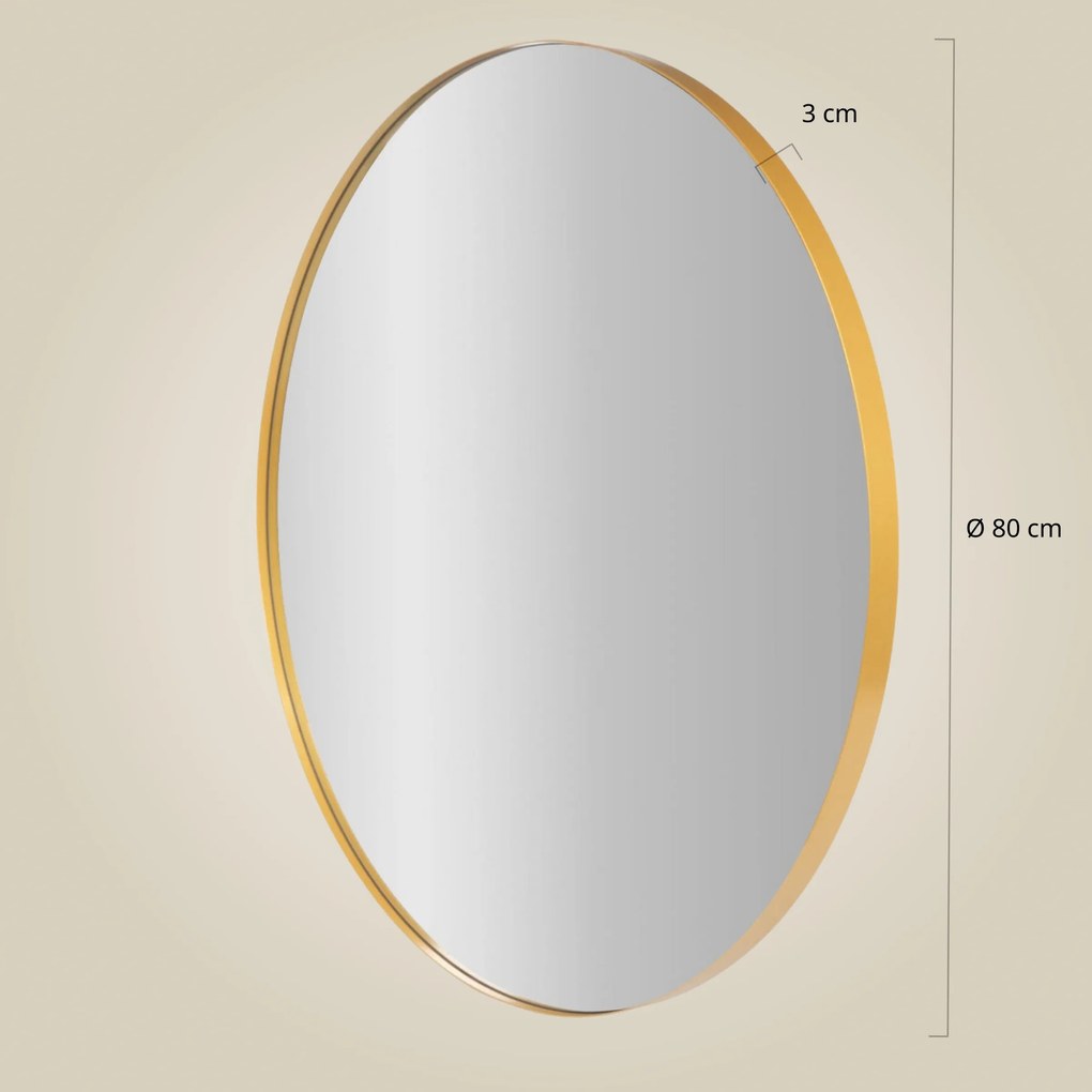Kulaté zrcadlo NOOR, kovový rám, zlatá barva, Ø 80 cm