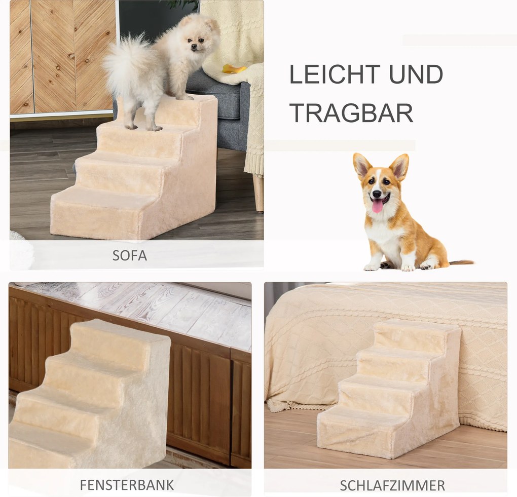 PawHut schody pro domácí mazlíčky 4stupňová rampa pro psy s odnímatelným krytem schody pro kočky schody pro psy schody pro domácí mazlíčky dřevotřísk…