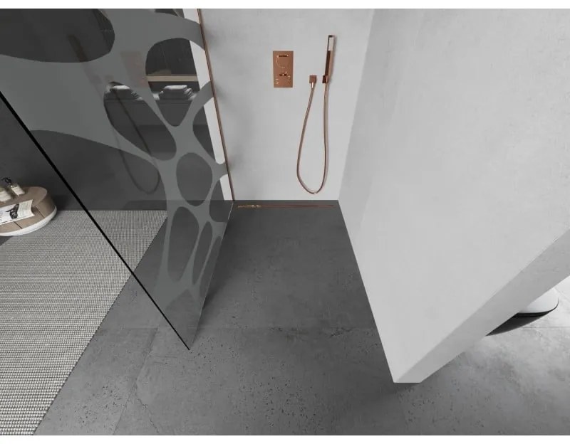 Mexen Kioto, sprchová zástěna Walk-In 120 x 200 cm, 8mm čiré sklo bílý vzor, měděný matný profil, 800-120-101-65-97