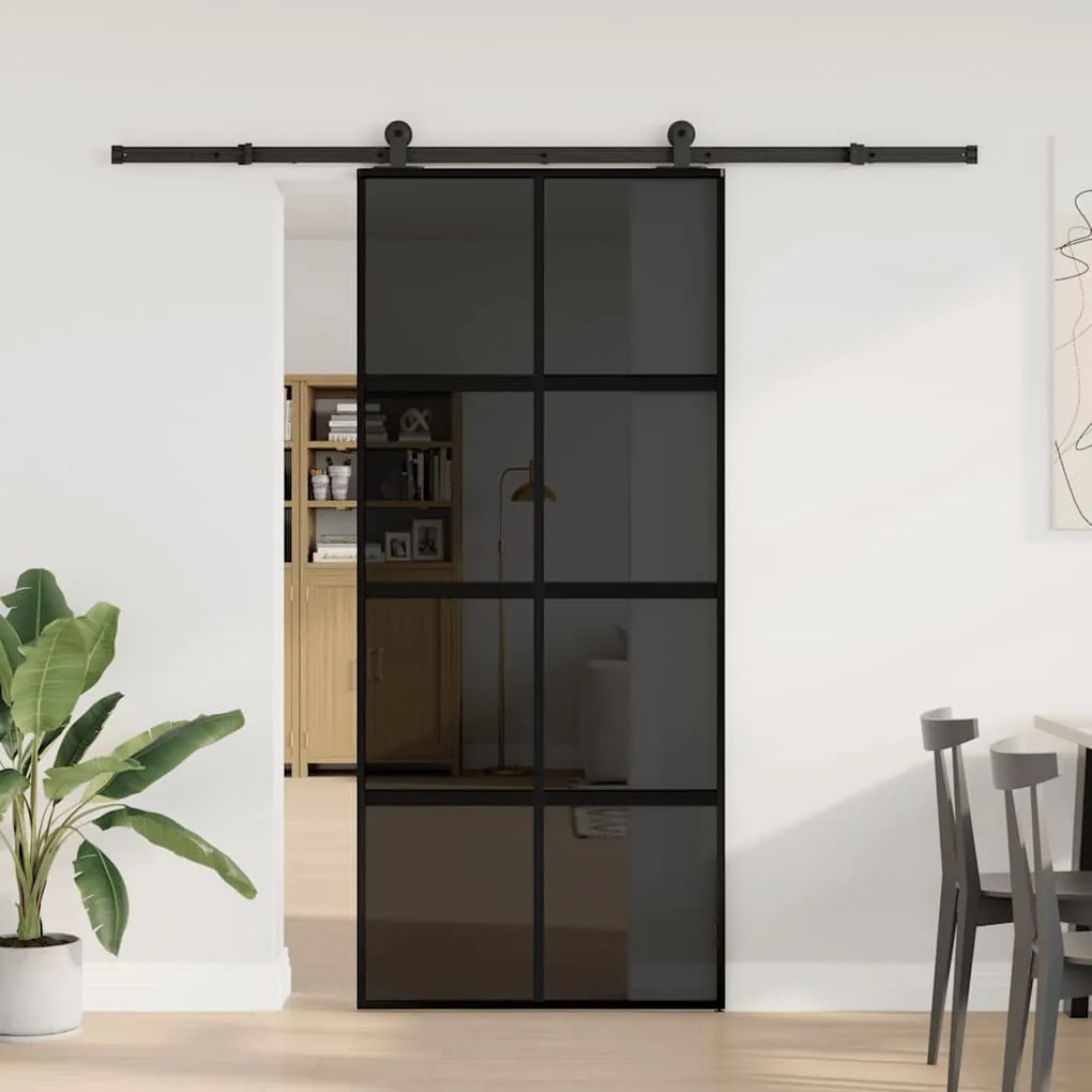 Posuvné dveře s kováním 90x205 cm tvrzeného sklo a hliník 3333023