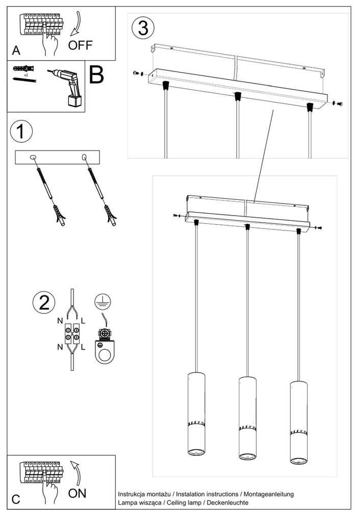 Sollux Lighting Závěsné svítidlo LOOPEZ 3L černé/chromové