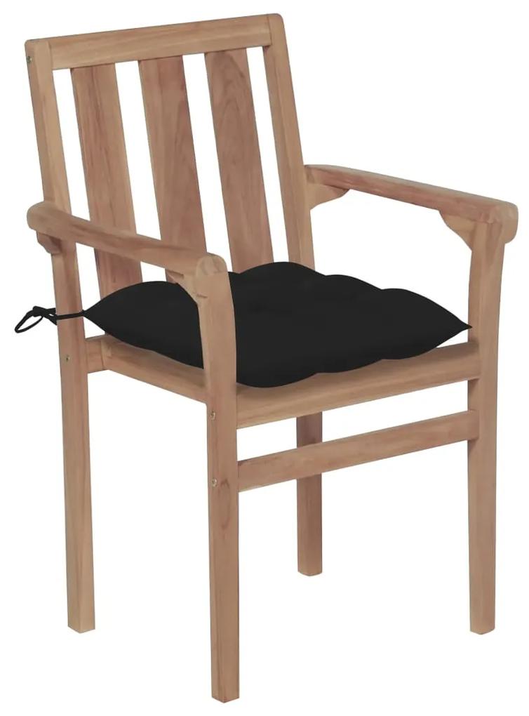 vidaXL Zahradní židle 2 ks černé podušky masivní teakové dřevo