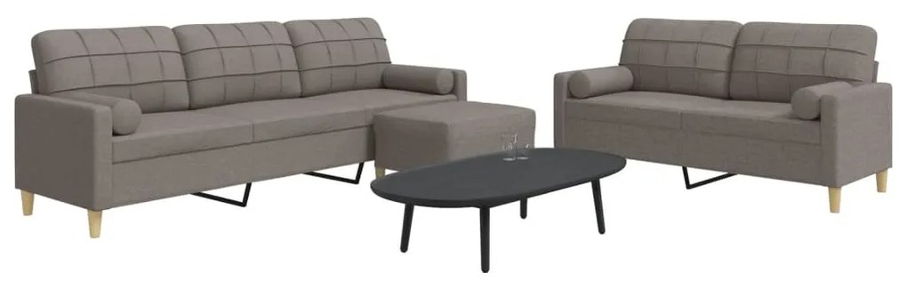 3dílná sedací souprava s podnožkou a polštáři taupe textil 3278350