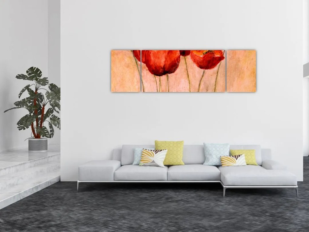 Obraz - Červené tulipány (170x50 cm)