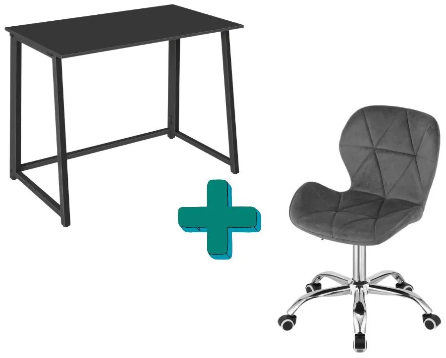 Set do pracovny ZARIMO stůl 80x40 cm černý + křeslo AVOLA VELVET šedé