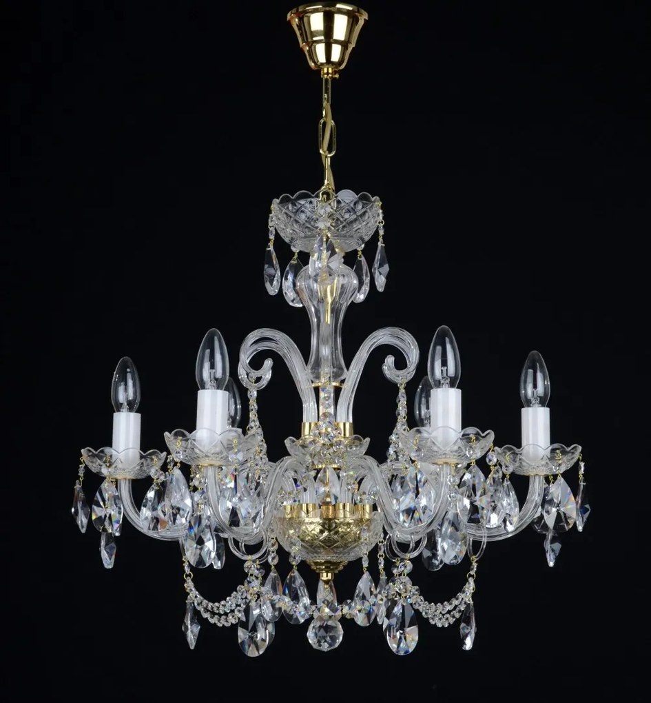 6 Arms desig crystal chandelier with cut crystal almonds and glass horns