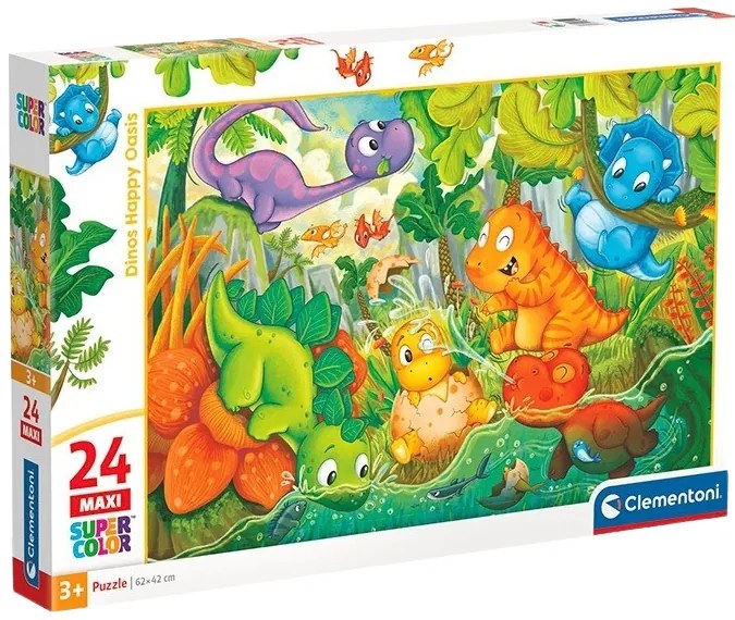 Clementoni - Puzzle 24 Šťastná oáza dinosaurů MAXI