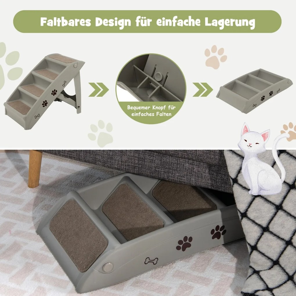 Costway Pet Schody se 4 schody Přenosný šplhací žebřík Bezpečná rampa pro – šedá