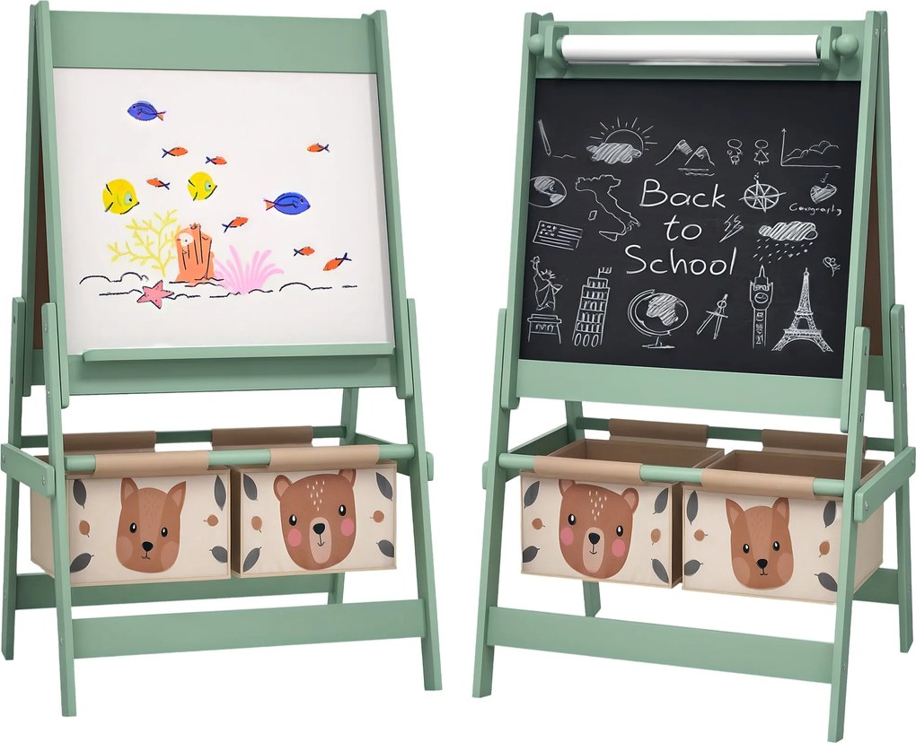 AIYAPLAY Dětská tabule na křídu, 3 v 1 Dětské stojanové easel, Dvoubarevný herní stůl pro děti, Bílá a tabule na křídu, Stojan s papírovým rolí, 2 úlo
