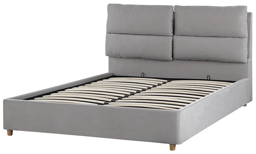 Sametová postel s úložným prostorem 140 x 200 cm světle šedá BATILLY Beliani