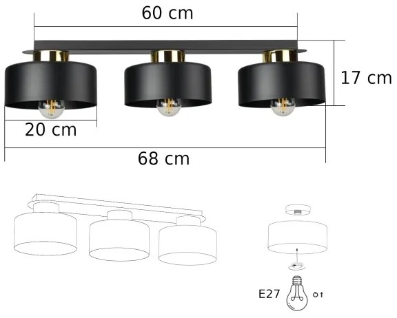 Stropní svítidlo IGNIA 3xE27/60W/230V černá/zlatá