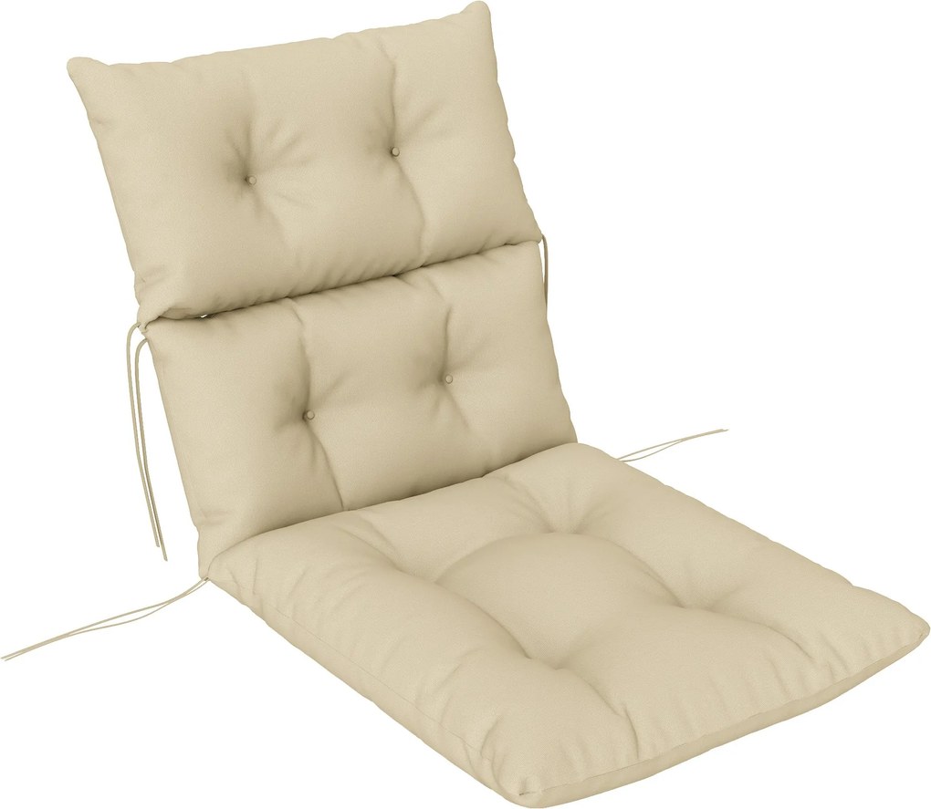 Polstr na židli Outsunny, 115x56 cm s upevňovacími popruhy a opěrkou, 10 cm silná výplň, voděodolný polstr pro domov, zahradu, kancelář, židle, béžový