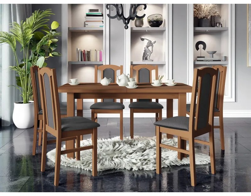 Rozkládací jídelní stůl se 6 židlemi AL06, Barva dřeva: bílá-L, Potah: Soro 28