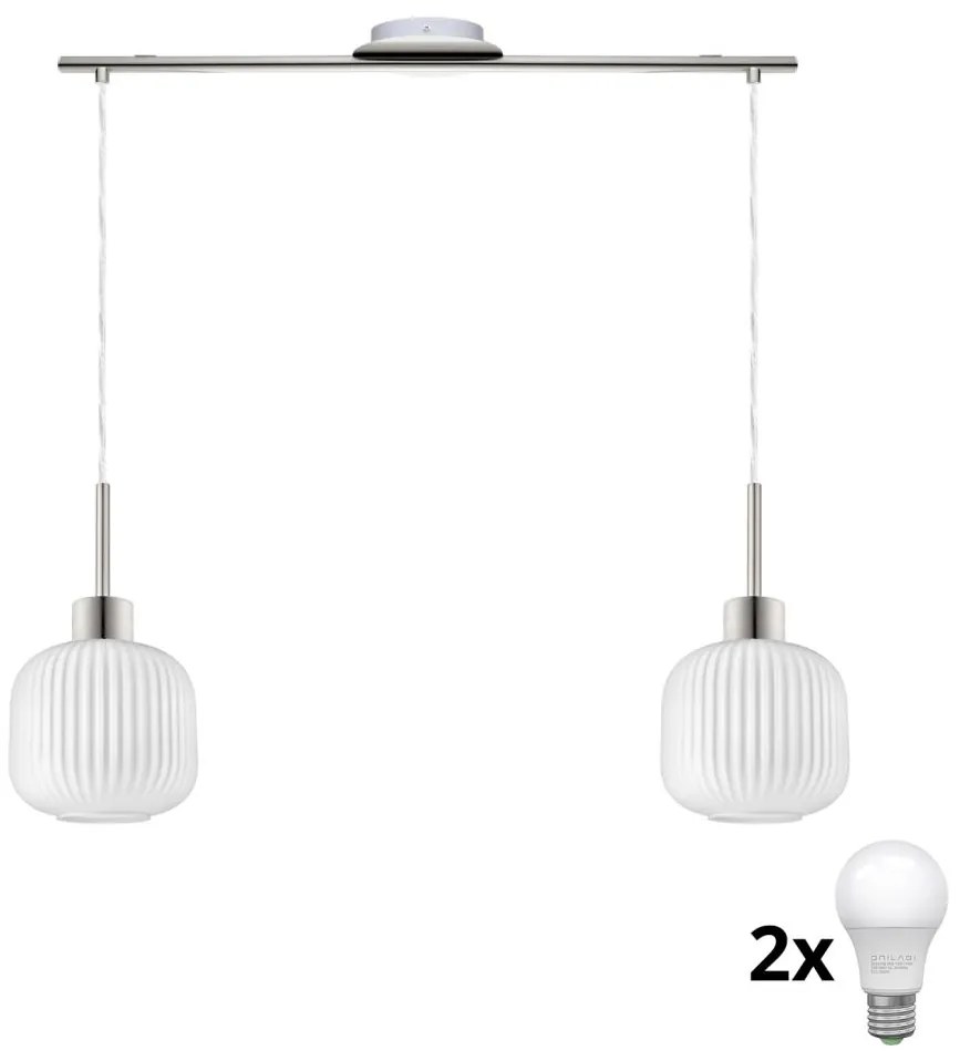 LED Lustr na lanku HARMA 2xE27/60W/230V matný chrom/bílá