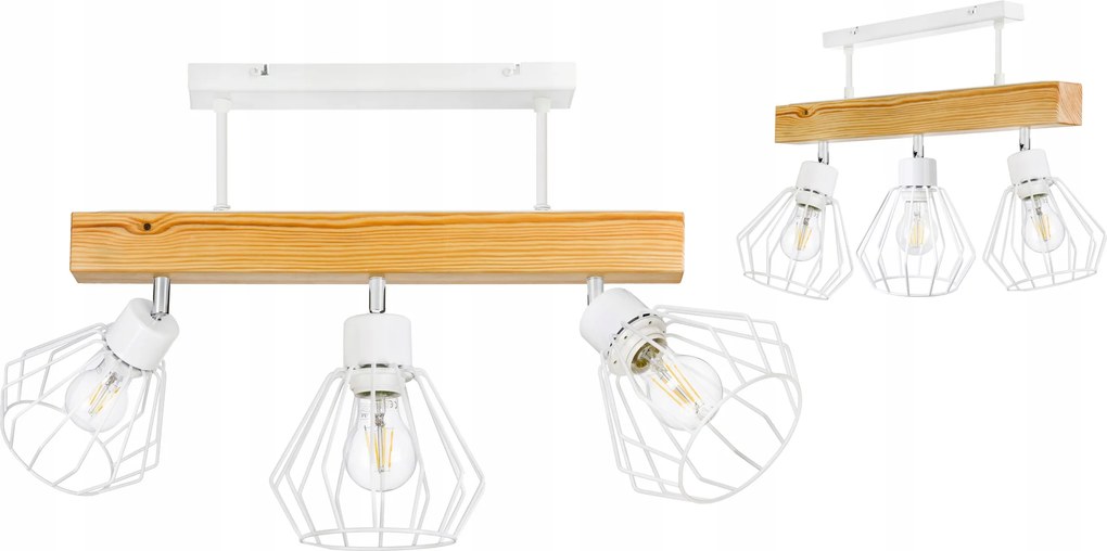 Dřevěná stropní lampa Lustr Stropní Svítidlo Loft Bílá na 3x Klosz E27