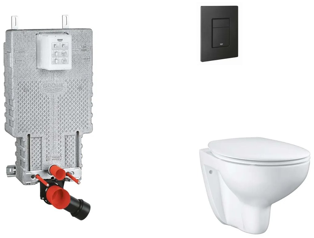 Grohe Uniset - Set předstěnové instalace, klozetu, sedátka SoftClose a tlačítka Even, phantom black SANI15BB5101