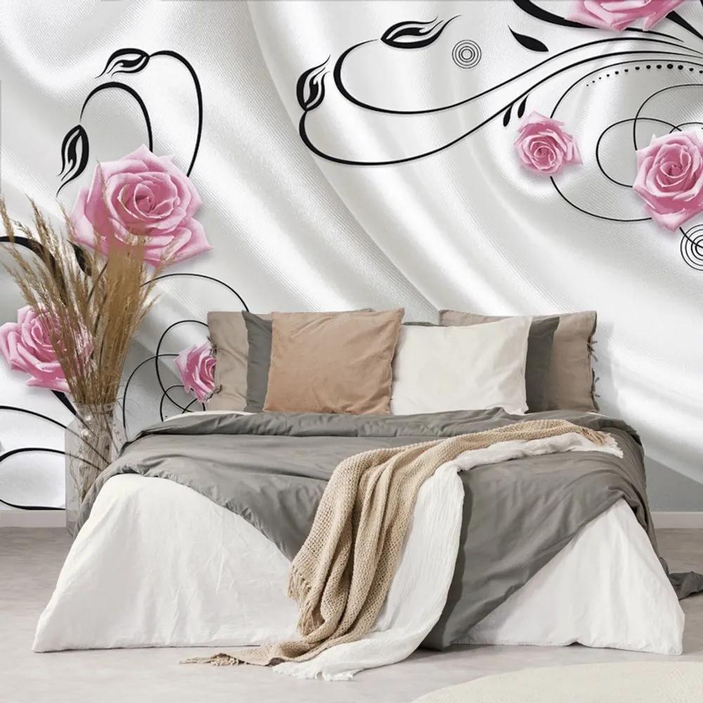 Tapeta růžové květy na abstraktním pozadí - 375x250 cm