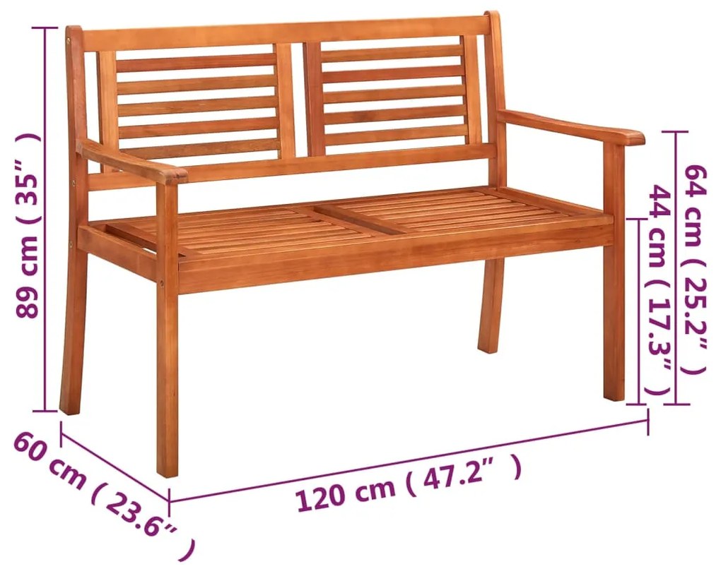 2místná zahradní lavice s poduškou 120 cm masivní eukalyptus - Default Title