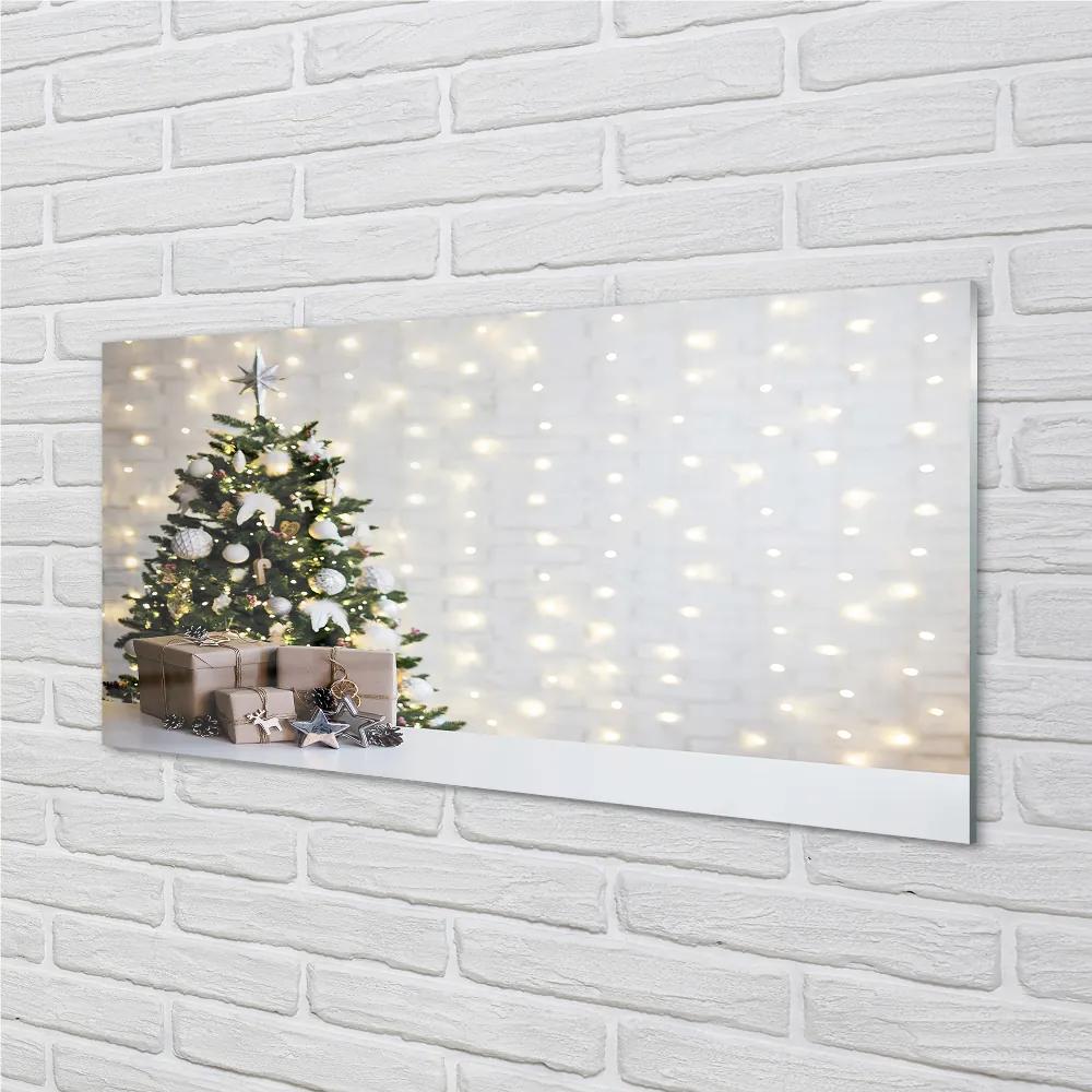 Skleněný panel Ozdoby na vánoční stromeček dárky 100x50 cm