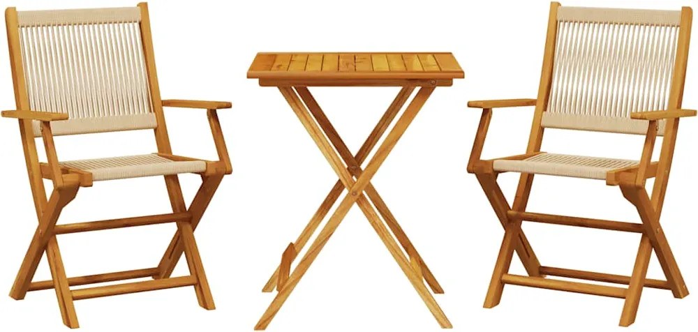 3dílný bistro set béžový polypropylen a masivní dřevo 3281807