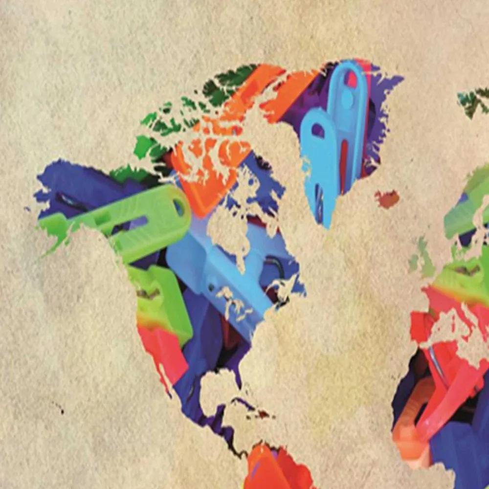Ozdobný paraván Retro mapa světa - 180x170 cm, pětidílný, obustranný paraván 360°