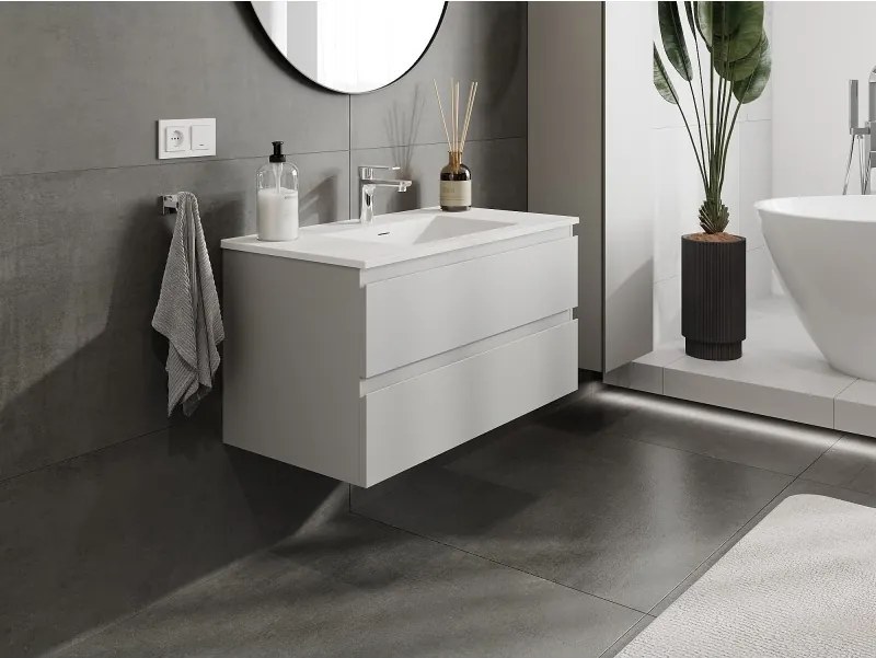 Mexen Orio, koupelnová skříňka 90 cm s umyvadlem Otis, 2 zásuvky, šedá matná/bílá matná, 91A10-09047-2-BFF62-W18M01