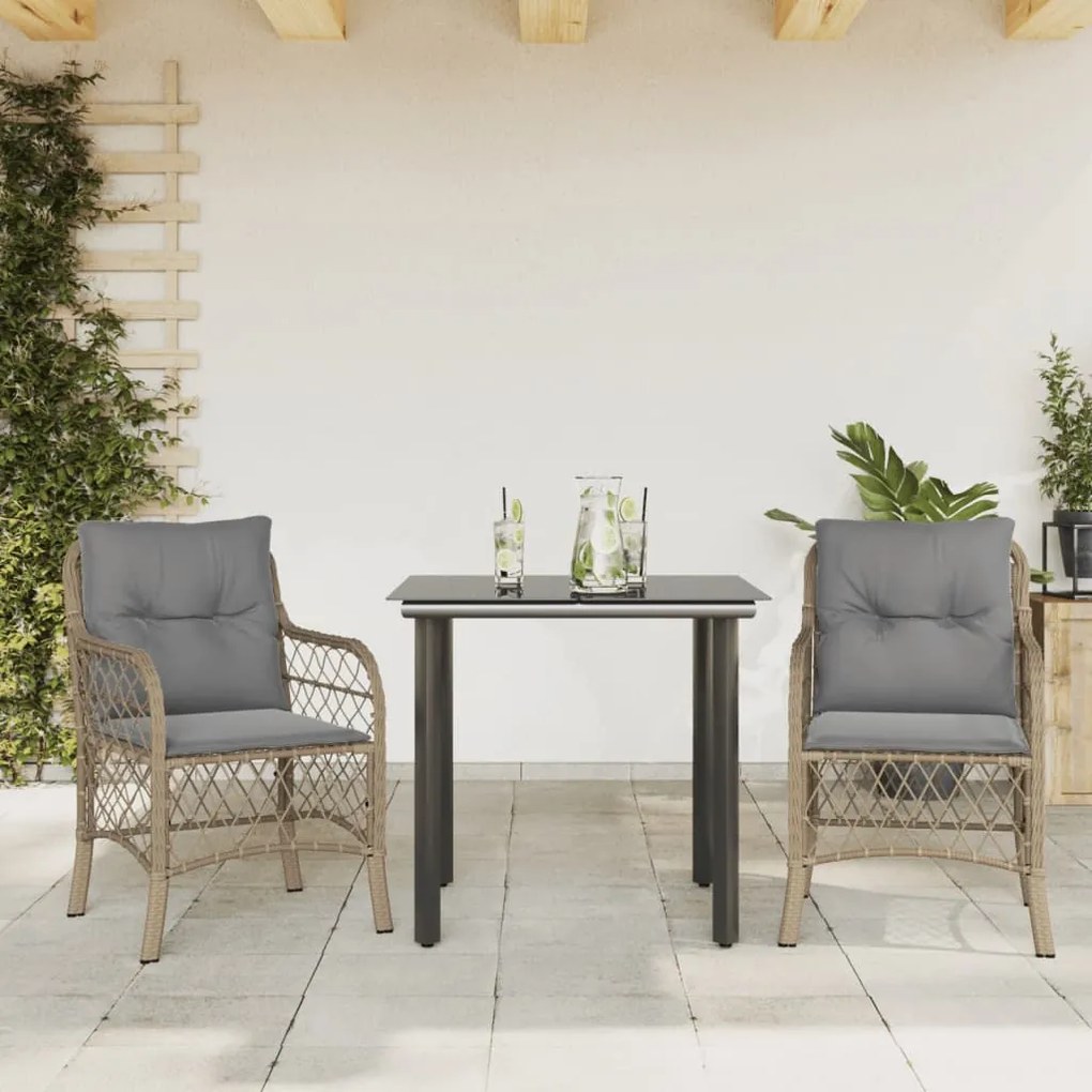 3dílný bistro set s poduškami mix béžové polyratan 3212159