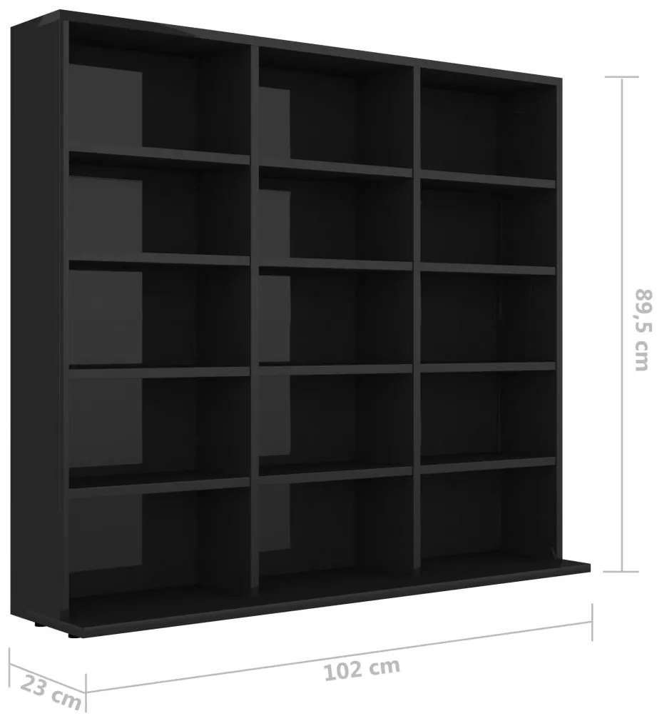 vidaXL Skříňka na CD černá s vysokým leskem 102x23x89,5 cm dřevotříska