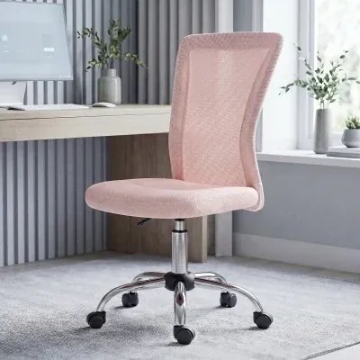 Vinsetto ergonomická otočná kancelářská židle bez opěrek rukou z prodyšné síťoviny, výškově nastavitelná, růžová