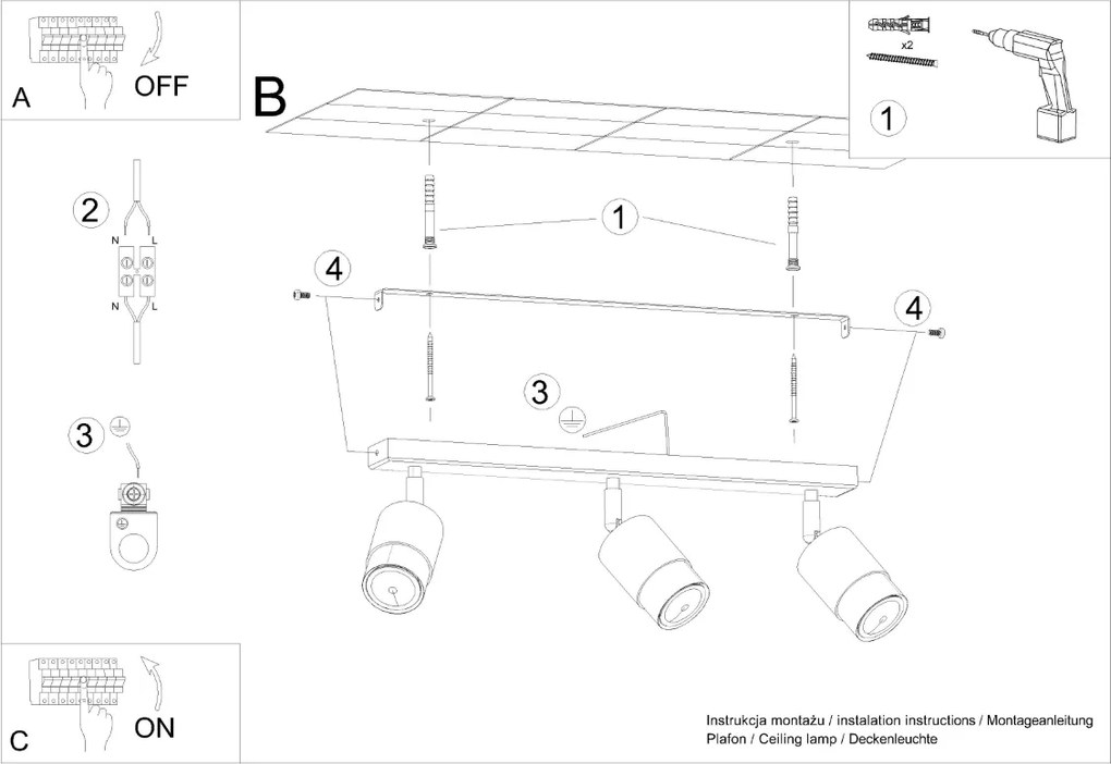 Sollux Lighting Stropní svítidlo NERO 3 černé/zlaté