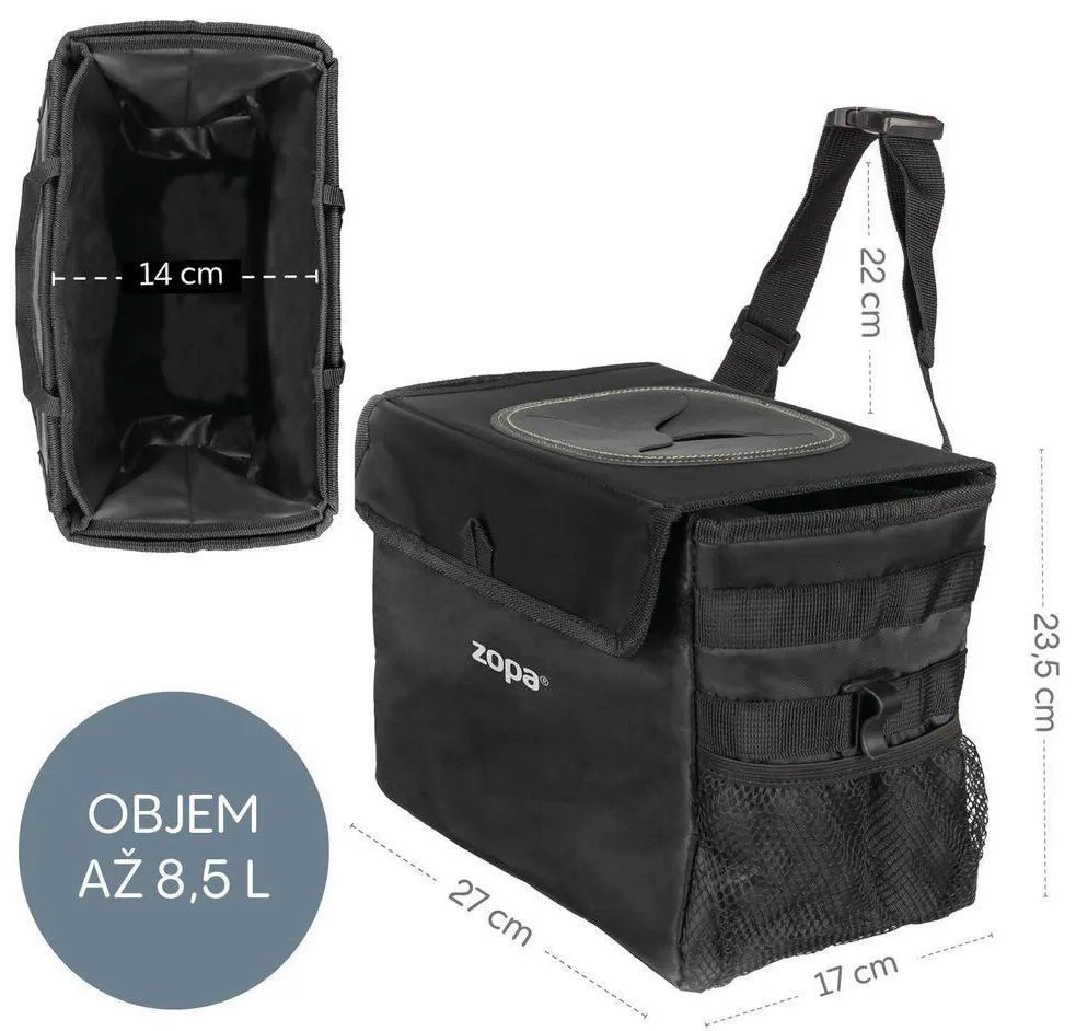 Zopa Odpadkový koš do auta vodotěsný s víkem black
