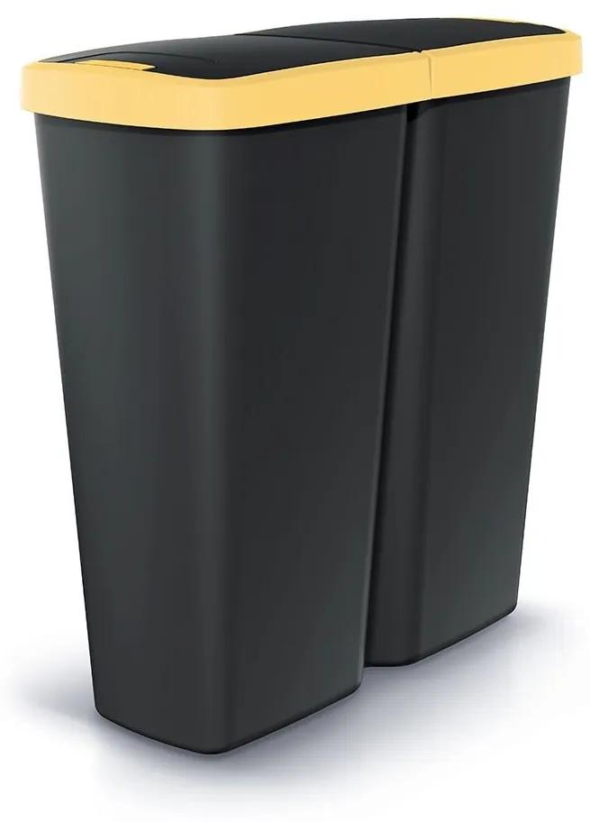 Odpadkový koš DUO černý, 50 l, žlutá / černá