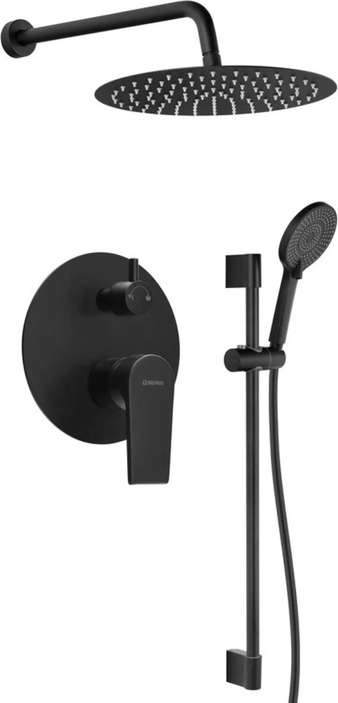 Sapho Kai - Sprchový set s baterií pod omítku, s tělesem, průměr 30 cm, matná černá KA43/15-04