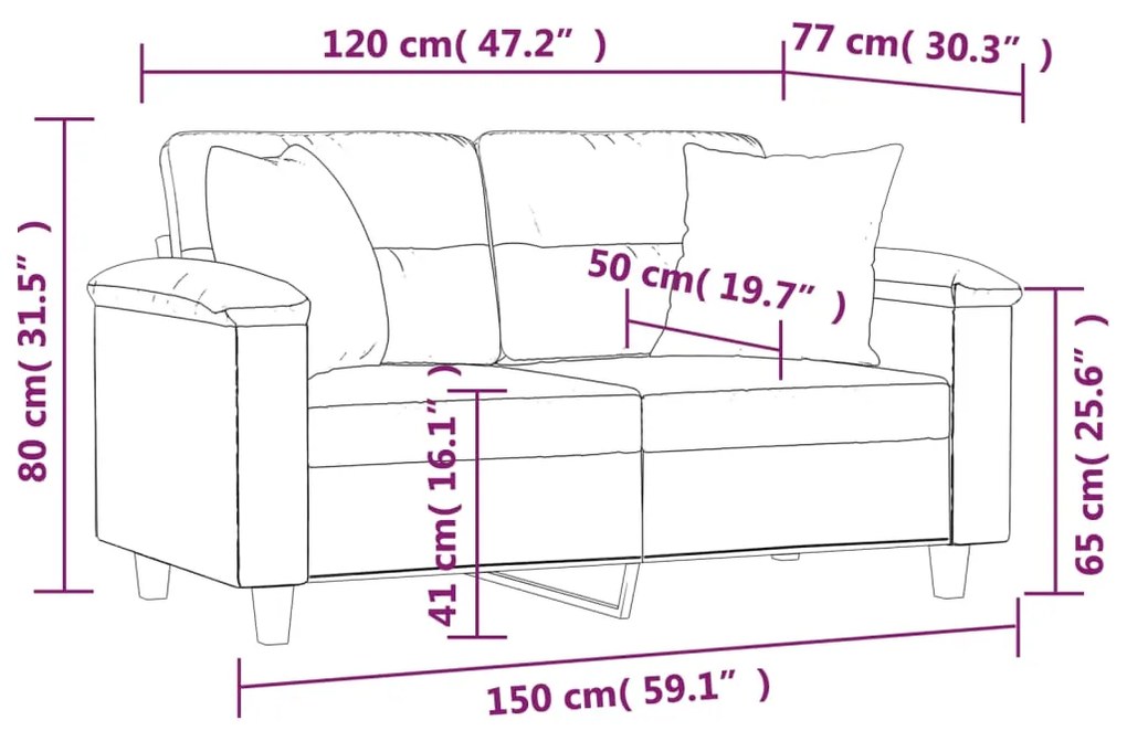 2místná pohovka s polštáři béžová 120 cm tkanina z mikrovlákna