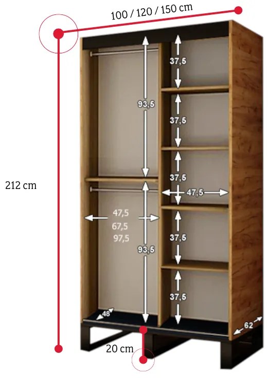 Posuvná skříň LOFT V2 250, 250x212x62, dub kraft zlatý/černá