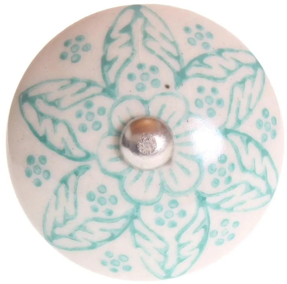 La finesse Porcelánová úchytka Beige Flower Green, zelená barva, kov, porcelán 50 mm