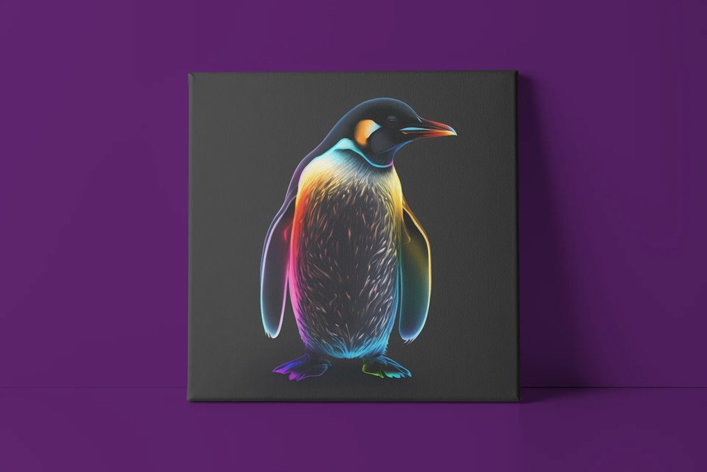 Obraz na plátně - barevný tučňák FeelHappy.cz Velikost obrazu: 100 x 100 cm