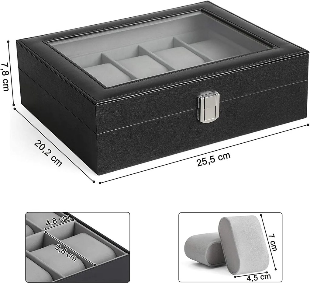 Box na hodinky Watch1, 25,5x7,8x20,2 cm, černá/šedá