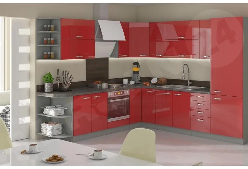Kuchyně Multiline I, Barva: šedá / červený lesk, Dřez: ano, Příborník: ne, Pracovní deska do kuchyně: bez pracovní desky