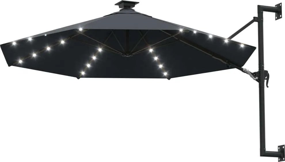 vidaXL Nástěnný slunečník s LED světly a kovovou tyčí 300 cm [312524] Barva: Písková