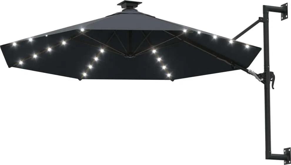 vidaXL Nástěnný slunečník s LED světly a kovovou tyčí 300 cm [312524] Barva: taupe