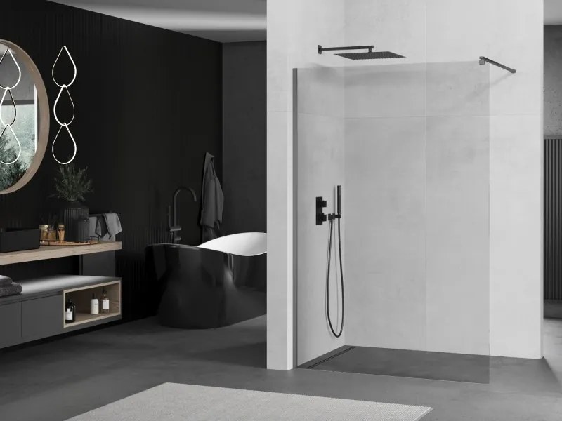 Mexen Kioto, sprchová zástěna Walk-In 65 x 200 cm, 8mm čiré sklo, grafitový profil, 800-065-101-95-00
