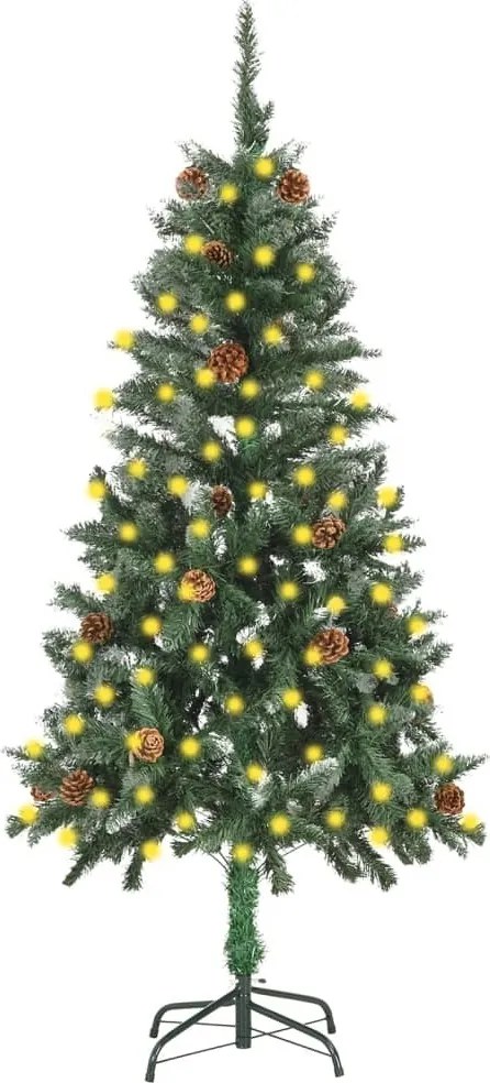 vidaXL Umělý vánoční stromek s LED osvětlením a šiškami 150 cm [3077746] Barva: Zelená a bílá