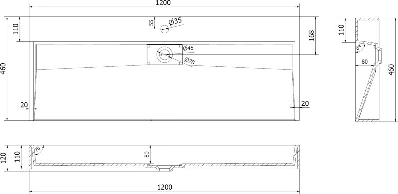 Mexen Ava, umyvadlo na desku z konglomerátu 1/O 120 x 46 cm, bílá, 23011201