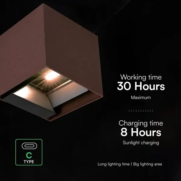 LED Sol nástěnné svítidlo se sen LED/9W/3,7V 3000/4000/5000K IP65 2600 mAh hnědá