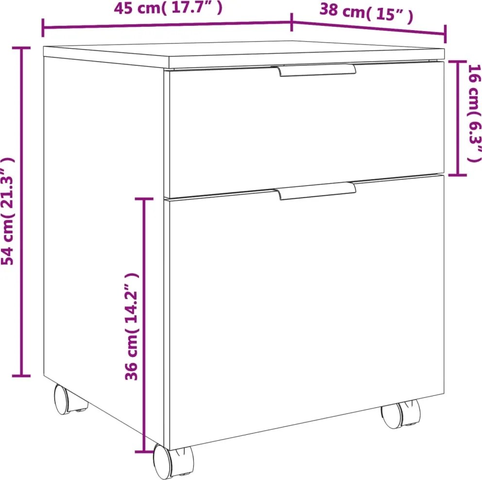 vidaXL Mobilní kartotéka na kolečkách 45 x 38 x 54 cm kompozit [811520] Barva: Bílá